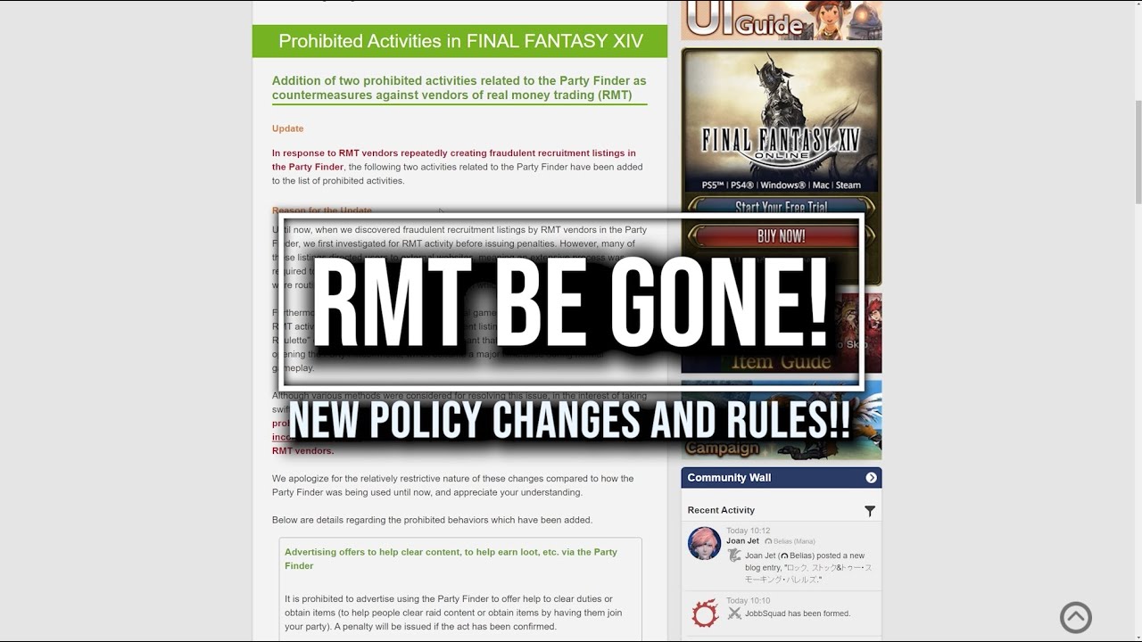 FFXIV: RMT Posts Now Prohibited! - New Policy & Rules! - Final Fantasy ...